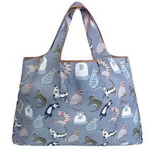 allydrew Large Foldable Tote Nylon Reusable Grocery Bags, Cool Felines