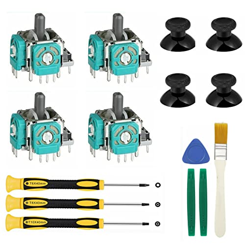 4pcs Replacement Thumbsticks for Xbox One S/X Controller, 3D Joystick Parts Analog Caps with Full Repair Tools Kit, T6 T8 T10 Screwdriver