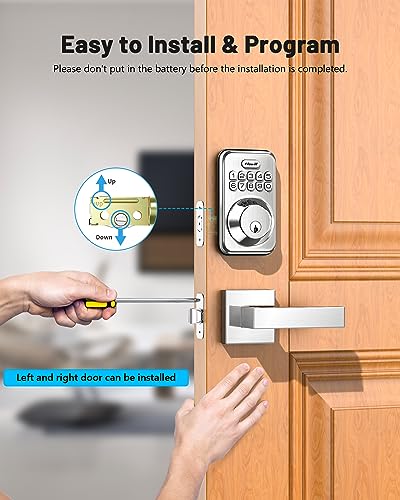 Zowill Keyless Entry Door Lock with 2 Lever Handles, Electronic Keypad Deadbolt, Auto-Locking, Anti-Peeping Password, Digital Smart Code Door Lock, Front Door Handle Sets, Satin Nickel