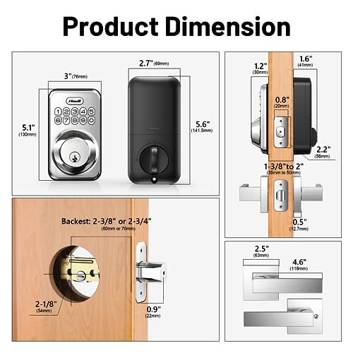 Zowill Keyless Entry Door Lock with 2 Lever Handles, Electronic Keypad Deadbolt, Auto-Locking, Anti-Peeping Password, Digital Smart Code Door Lock, Front Door Handle Sets, Satin Nickel