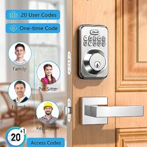 Zowill Keyless Entry Door Lock with 2 Lever Handles, Electronic Keypad Deadbolt, Auto-Locking, Anti-Peeping Password, Digital Smart Code Door Lock, Front Door Handle Sets, Satin Nickel