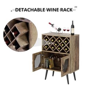 soges Wine Cabinet, 2 Doors Storage Cabinet Bar Cabinet with Cup Holders, Wine Storage Rack with 11 Bottle, Sideboard Buffet Cabinet for Dining Room, Kitchen