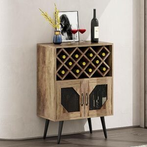 soges Wine Cabinet, 2 Doors Storage Cabinet Bar Cabinet with Cup Holders, Wine Storage Rack with 11 Bottle, Sideboard Buffet Cabinet for Dining Room, Kitchen