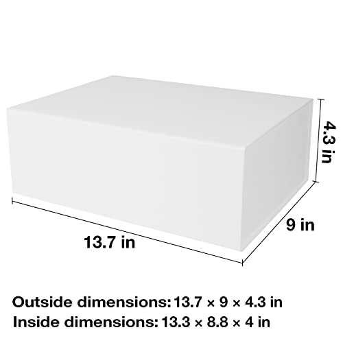 Aimyoo White Collapsible Gift Box with Magnetic Closure Lids 13.8x9x4.3 in, Large Bridesmaid Groomsman Proposal Boxes, Rectangle Present Box for Graduation Birthday Storage 1 Pack