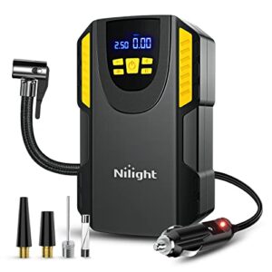 nilight tire inflator portable air compressor 12vdc car air pump 150psi digital tire pressure gauge auto shutoff tire pump for car suv motorcycle bicycle atv, 2 year warranty