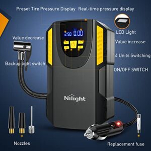 Nilight Tire Inflator Portable Air Compressor 12VDC Car Air Pump 150PSI Digital Tire Pressure Gauge Auto Shutoff Tire Pump for Car SUV Motorcycle Bicycle ATV, 2 Year Warranty