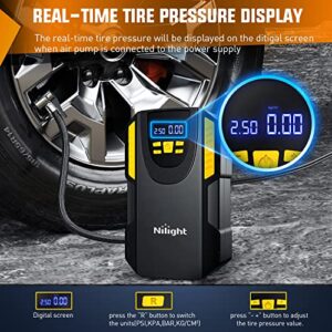 Nilight Tire Inflator Portable Air Compressor 12VDC Car Air Pump 150PSI Digital Tire Pressure Gauge Auto Shutoff Tire Pump for Car SUV Motorcycle Bicycle ATV, 2 Year Warranty