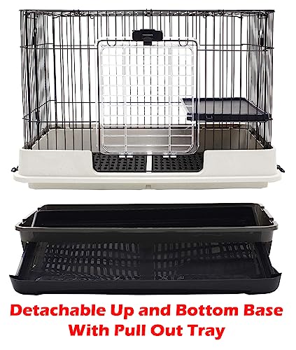 Extra Large Multi-Level Indoor Small Animal Pet Cage for Guinea Pig Ferret Chinchilla Cat Playpen Rabbit Hutch with Solid Platform & Ramp, Leakproof Litter Tray, 2 Large Access Doors Lockable Casters