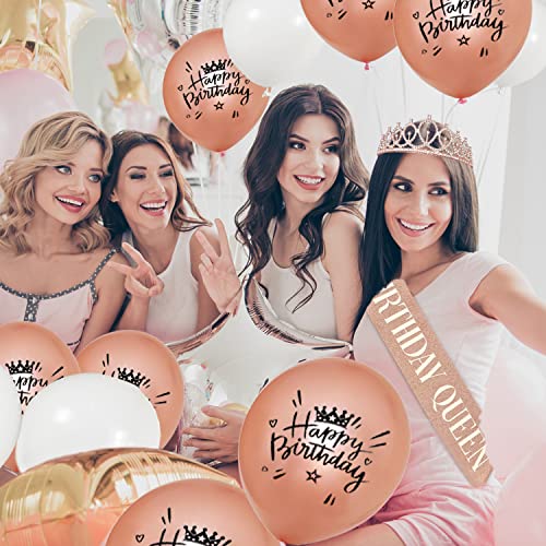 36PCS Birthday Decorations for Women Including Birthday Queen Sash, Crown, Birthday Cake Topper, Birthday candles and Balloons, Rose Gold Birthday Party Decorations Favors.