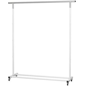 Buzowruil Clothing Rack Clothes Rack Standard Rod Simple Rolling Metal Garment Rack Organizer Freestanding Hanger with Wheels,White with Silver