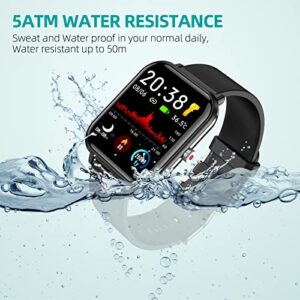 Smart Watch, 44mm Fitness Tracker Watch with 24 Sports Modes, 5ATM Swimming Waterproof, Sleep Monitor Step Calorie Counter, 1.7" HD Touchscreen Smartwatch for Men Women iPhone iOS Android Compatiable