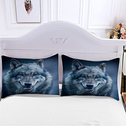 YOSHOME Quilt Cover Queen Size Wolf 3D Bedding Sets Animal Duvet Cover Breathable Hypoallergenic Stain Wrinkle Resistant Microfiber with Zipper Closure,beding Set with 2 Pillowcase