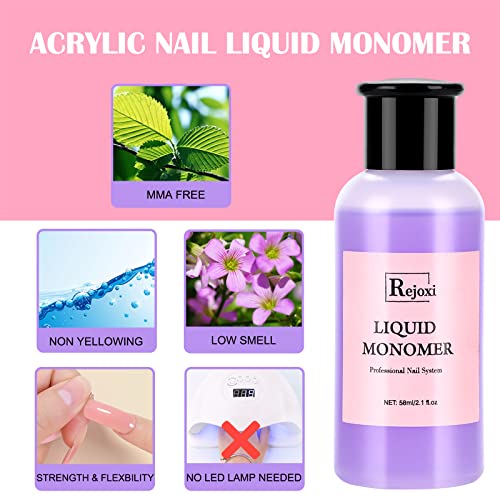 Acrylic Nail Kit with Prep Dehydrator and Primer, Acrylic Nail Powder and Liquid Kit French Clear Nail Tips Glue Brush DIY Nail Kit with Everything