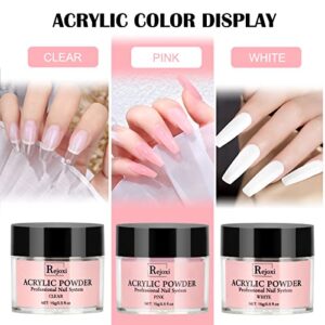 Acrylic Nail Kit with Prep Dehydrator and Primer, Acrylic Nail Powder and Liquid Kit French Clear Nail Tips Glue Brush DIY Nail Kit with Everything