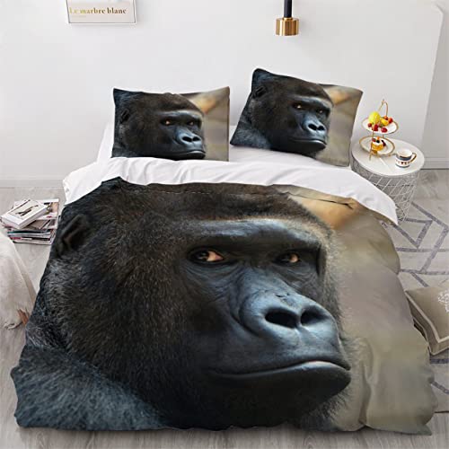 Quilt Cover Twin Size Gorilla 3D Bedding Sets Animal Duvet Cover Breathable Hypoallergenic Stain Wrinkle Resistant Microfiber with Zipper Closure,beding Set with 2 Pillowcase