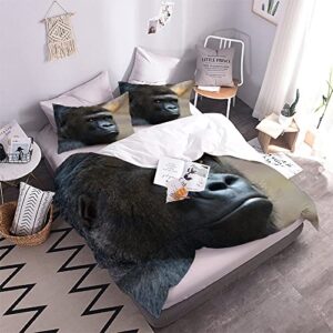 Quilt Cover Twin Size Gorilla 3D Bedding Sets Animal Duvet Cover Breathable Hypoallergenic Stain Wrinkle Resistant Microfiber with Zipper Closure,beding Set with 2 Pillowcase