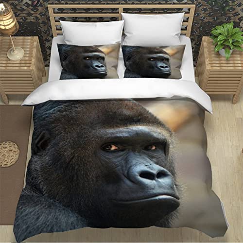 Quilt Cover Twin Size Gorilla 3D Bedding Sets Animal Duvet Cover Breathable Hypoallergenic Stain Wrinkle Resistant Microfiber with Zipper Closure,beding Set with 2 Pillowcase