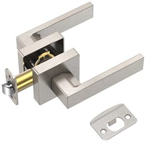 ticonn door handle heavy duty, reversible square door lever for bedroom, bathroom and rooms (satin nickel, passage)