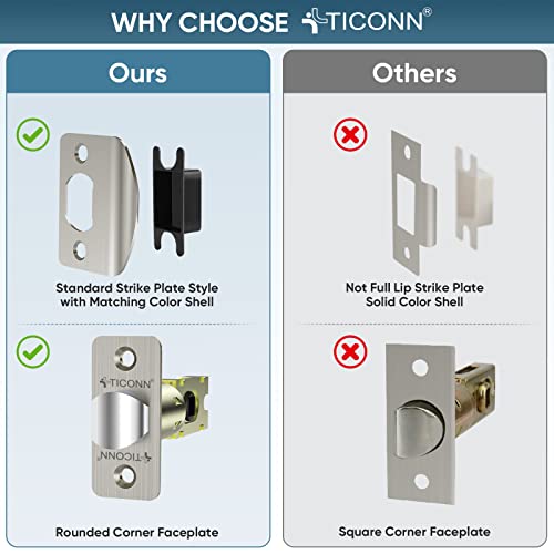 TICONN Door Handle Heavy Duty, Reversible Square Door Lever for Bedroom, Bathroom and Rooms (Satin Nickel, Passage)