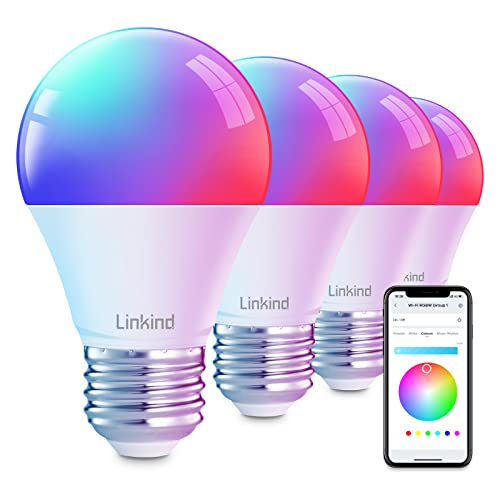 Linkind Smart Light Bulbs,Smart Bulb That Work with Alexa & Google Home,LED Light Bulbs Color Changing,A19 E26 2.4Ghz RGB WiFi Light Bulbs Dimmable 60W,800 Lumen,4 Pack