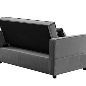 Aoowow 58 Inch Convertible Sleeper Sofa, Velvet Loveseat Sleeper Pull Out Sofa Bed Convertible Loveseat with Adjustable Backrest, 2 Pillows and Side Pockets for Living Room Small Spaces (Gray)