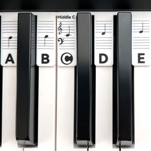 BEATBIT Piano Notes Guide for Beginner, Removable Piano Keyboard Note Labels for Learning, 88-Key Full Size, Made of Silicone, No Need Stickers, Reusable and Comes with Box (Classic Black）