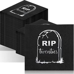 100 pcs death to my 20s decorations napkins, 30th birthday napkins rip to my 20s birthday decorations black silver foil cocktail napkins for women men 30th birthday party supplies, 2-ply 5 x 5 inch