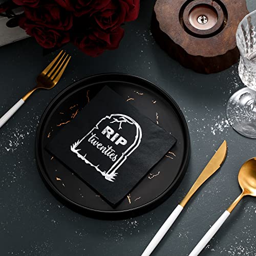 100 Pcs Death to My 20s Decorations Napkins, 30th Birthday Napkins RIP to My 20s Birthday Decorations Black Silver Foil Cocktail Napkins for Women Men 30th Birthday Party Supplies, 2-Ply 5 x 5 Inch