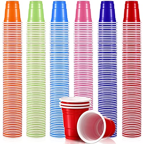 600 Pack 2 Oz Plastic Shot Glasses Disposable Plastic Shot Cups Mini Multicolor Party Cups for BBQ Christmas Party Tastings Sample Picnic Camping Daily Life Wedding, 6 Colors