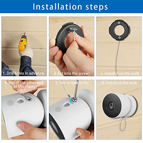 VVHOOY Anti-Drop Security Chain Compatible with Google Nest Cam Outdoor(Battery), Anti-Theft Rustproof Protection Cable Prevent from Falling/Stolen 2-Pack