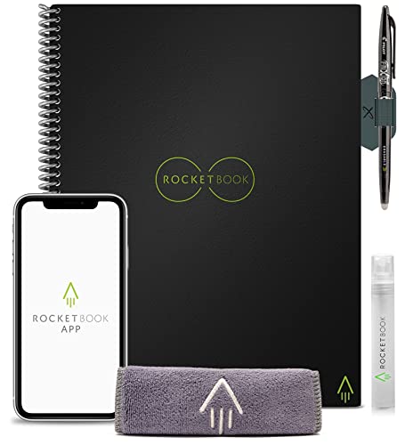 Rocketbook Smart Reusable notebook - Dot Grid Eco-friendly Smart Erasable Notebook Infinity Black Cover (8.5" X 11") With Rocketbook Accessories