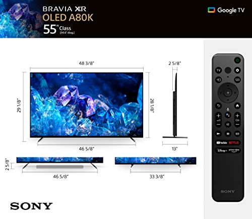 Sony 55 Inch 4K Ultra HD TV A80K Series: BRAVIA XR OLED Smart Google TV with Dolby Vision HDR and Exclusive Features for The Playstation® 5 XR55A80K- 2022 Model (Renewed)