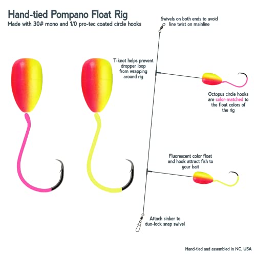 Pompano Rigs Pro-Tec Coated Circle Hooks Surf Fishing Rigs Hand-Tied (2-Pack, Pompano Candy)