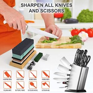 Sharpening Stone Whetstone Knife Sharpener, knife sharpening stone Premium 4 Side Grit 400/1000 3000/8000 Water Stone Sharpening Kit Wet Stones with Leather Strop, Bamboo Base & Angle Guide