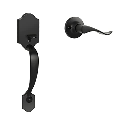 Haidms Front Door Handle Black, Entry Door Handle and Reversible Handle Lever,Single Cylinder Door Handle Set with Lower Half Lever for Left and Right Hand Door, Matte Black