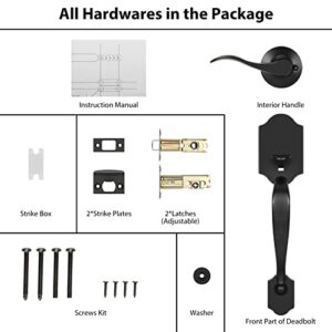 Haidms Front Door Handle Black, Entry Door Handle and Reversible Handle Lever,Single Cylinder Door Handle Set with Lower Half Lever for Left and Right Hand Door, Matte Black