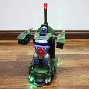 PUOX Electric Transforming Robot Tank, Electric Universal Wheels 360° Rotation, Led Lights Flashing, Realistic Sound, Transforming Robot Gift Toys for Children 4-6 Years Old