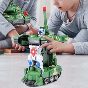 PUOX Electric Transforming Robot Tank, Electric Universal Wheels 360° Rotation, Led Lights Flashing, Realistic Sound, Transforming Robot Gift Toys for Children 4-6 Years Old