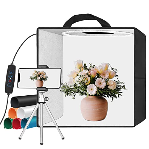 EMART Light Box Photography, 12"x12" Product Photo Studio Lightbox with 120 LED Lights, 6 Color Backdrops, 4 Reflection Boards, 1 Diffuser Cloth and 1 Phone Tripod Holder