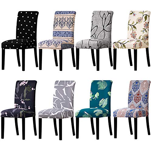 Spandex Elastic Floral Print Pattern Slipcovers Stretch Removable Dining Chair Cover Hotel Banquet Seat Covers AD18 4PCS