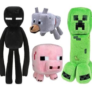 ZEVREVS 11 Inch Creeper, Baby Pig，Baby Wolf，Enderman Plush Toys（2023 New Plush） The Best Gift for Kids (4 Pack)