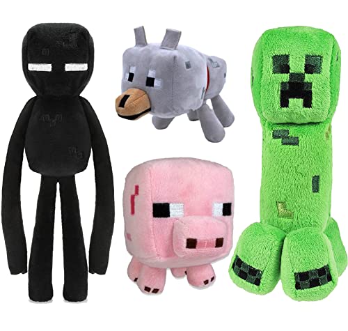 ZEVREVS 11 Inch Creeper, Baby Pig，Baby Wolf，Enderman Plush Toys（2023 New Plush） The Best Gift for Kids (4 Pack)