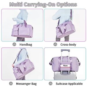 FIORETTO Sports Gym Duffle Bag with Shoes Compartment, Weekend Travel Overnight Bag for Women, Mens, Foldable Water Resistant Holdall Hospital Bag For Swimming, Basketball (Light Purple)