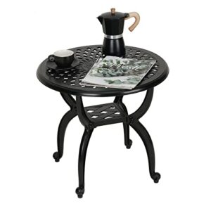 jardin de centennial cast aluminum side/ end table, anti-rust coffee bistro table for outdoor, patio, indoor, garden, porch, balcony (round black)