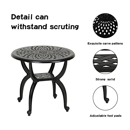 JARDIN DE CENTENNIAL Cast Aluminum Side/ End Table, Anti-Rust Coffee Bistro Table For Outdoor, Patio, Indoor, Garden, Porch, Balcony (Round Black)