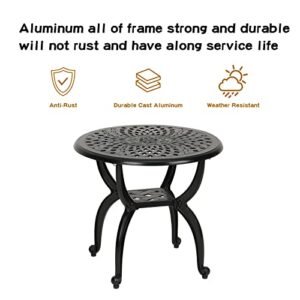 JARDIN DE CENTENNIAL Cast Aluminum Side/ End Table, Anti-Rust Coffee Bistro Table For Outdoor, Patio, Indoor, Garden, Porch, Balcony (Round Black)