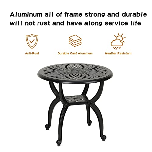 JARDIN DE CENTENNIAL Cast Aluminum Side/ End Table, Anti-Rust Coffee Bistro Table For Outdoor, Patio, Indoor, Garden, Porch, Balcony (Round Black)