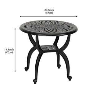 JARDIN DE CENTENNIAL Cast Aluminum Side/ End Table, Anti-Rust Coffee Bistro Table For Outdoor, Patio, Indoor, Garden, Porch, Balcony (Round Black)