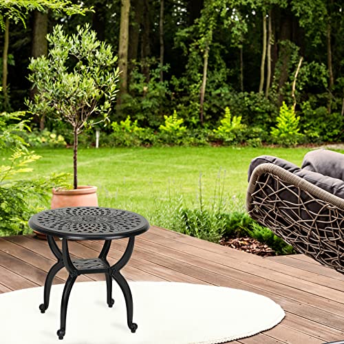 JARDIN DE CENTENNIAL Cast Aluminum Side/ End Table, Anti-Rust Coffee Bistro Table For Outdoor, Patio, Indoor, Garden, Porch, Balcony (Round Black)