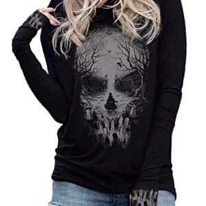 MHTOR Halloween Horror Skull Silhouette Hoodie Women Long Sleeve Sweatshirt NoveltyPullover Hoodie(Medium,Black)